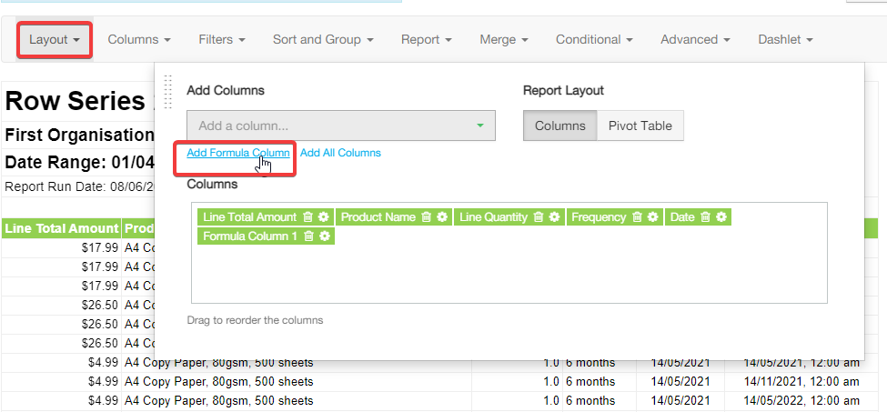 Report Designer Formula Reference